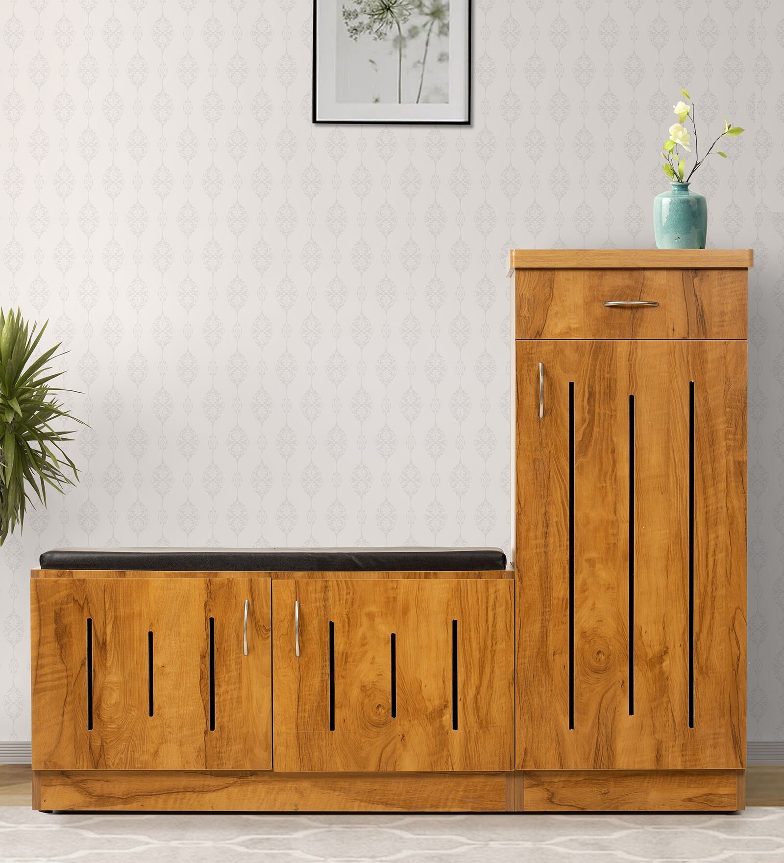 Buy Tazal Single Door Shoe Rack With Seating in Tan Matte Finish at 20% ...