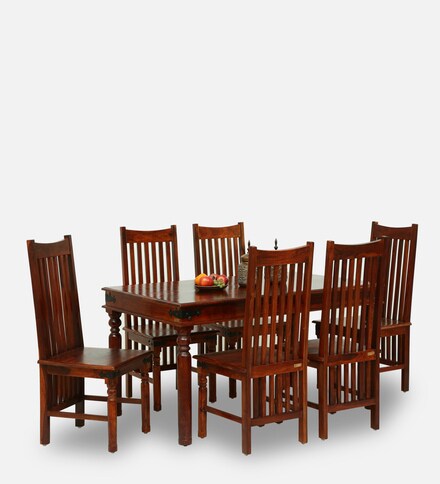 Buy Takhat Sheesham Wood 6 Seater Dining Set In Honey Oak Finish By ...