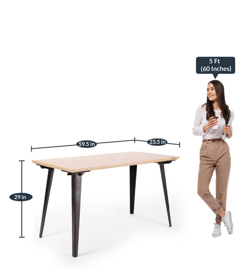 Buy Takeshi Oak Veneer Pro Desk in Black Metal Legs by Pelican ...