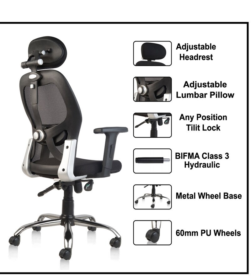 Buy Tauras High back Breathable Mesh Ergonomic Chair in Black Colour by ...