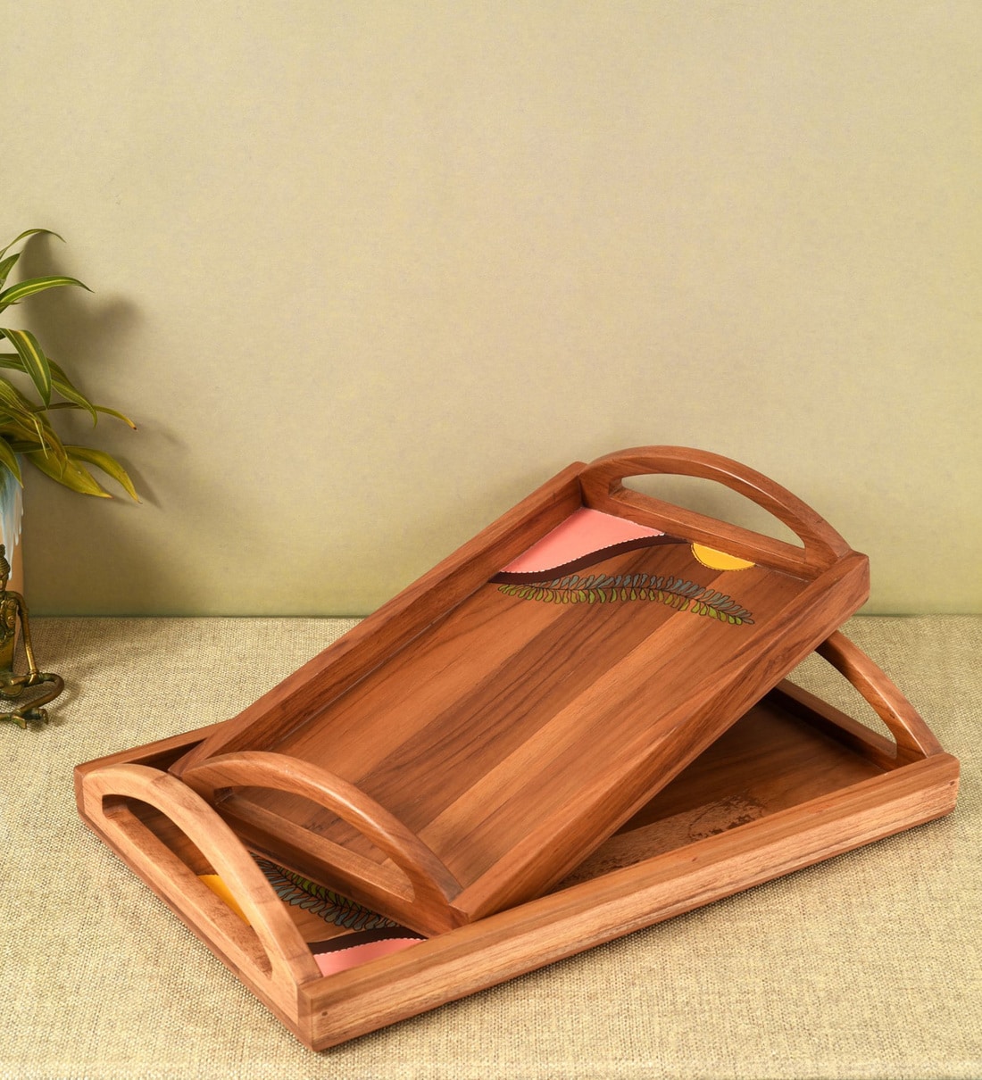 Buy Teak arc Natural Brown Teak Wood (Set of 2) Serving Tray at 34% OFF ...