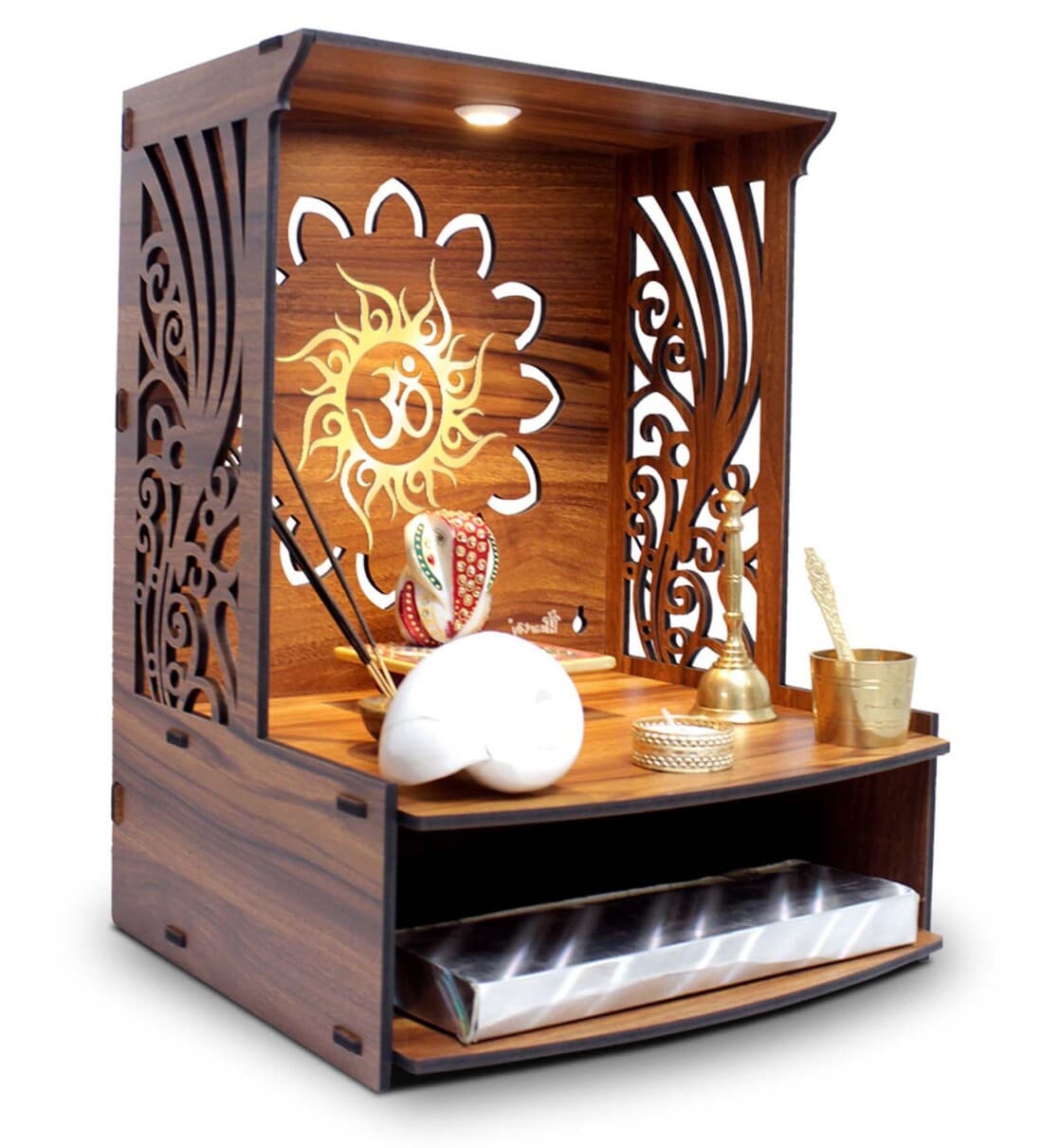 Buy Teak Finish Wooden Home Temple By Heartily Online - Mandirs ...