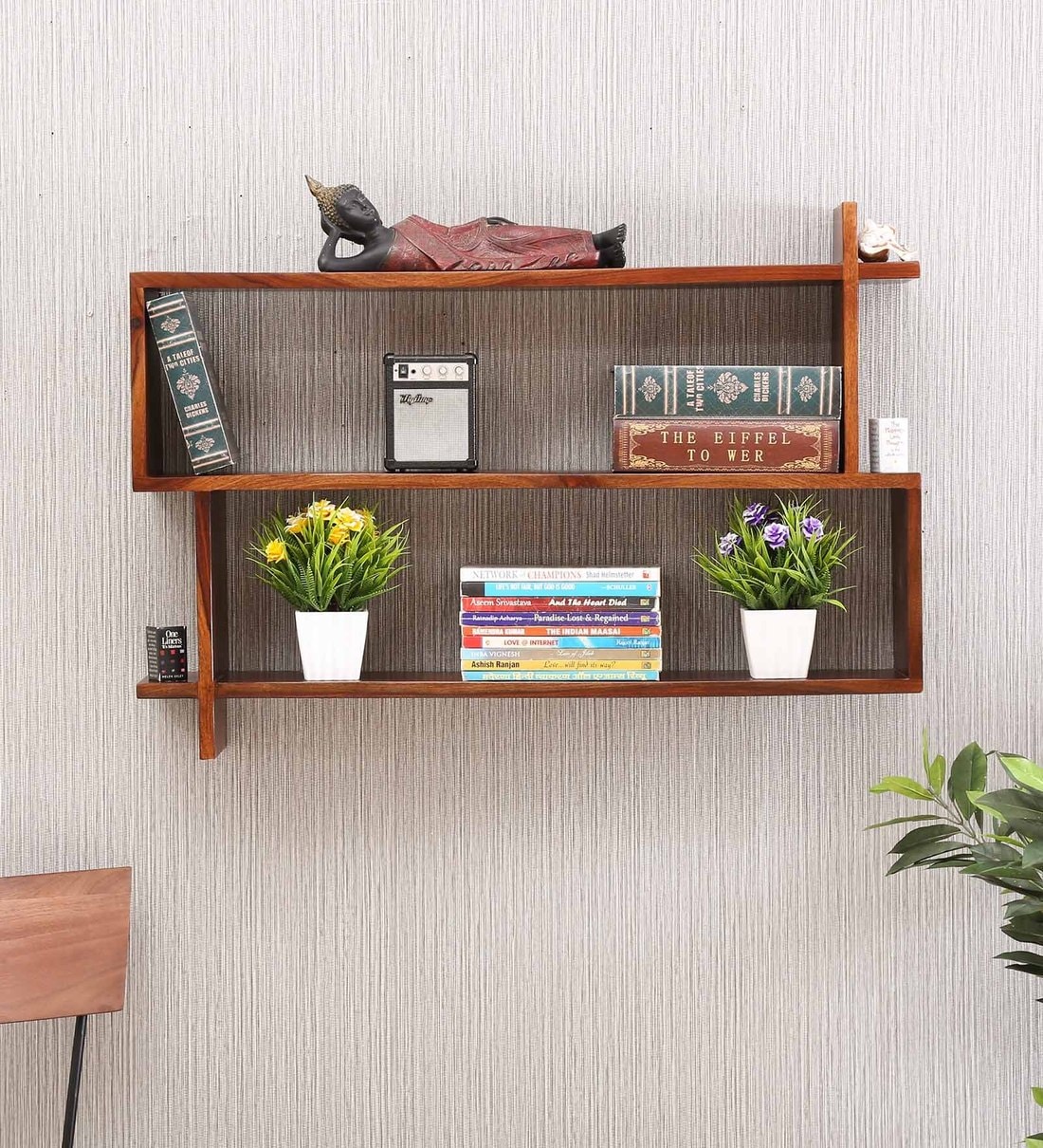 Buy Sheesham Wood Floating Book Shelf in Provincial Teak Finish by ...