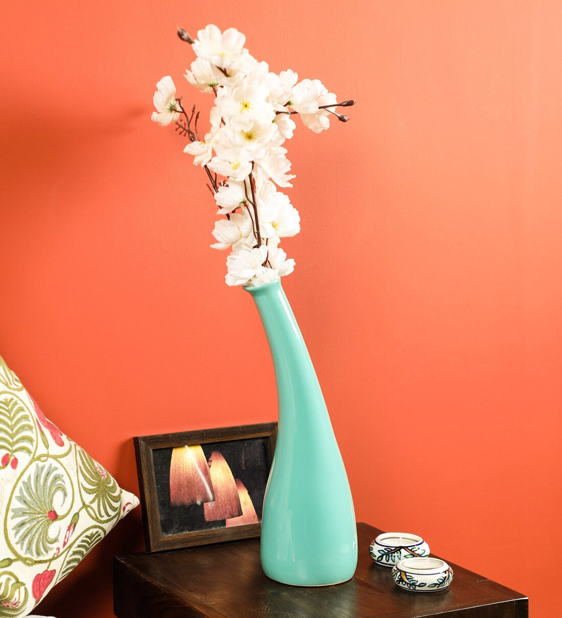 Buy Teal Glazed Ceramic Vase at 31% OFF by Gaia | Pepperfry