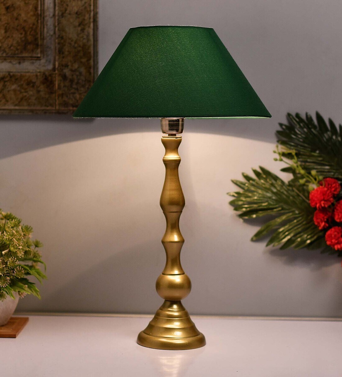 Buy Teardrop gold brushed lamp with green shade at 56% OFF by Homesake ...