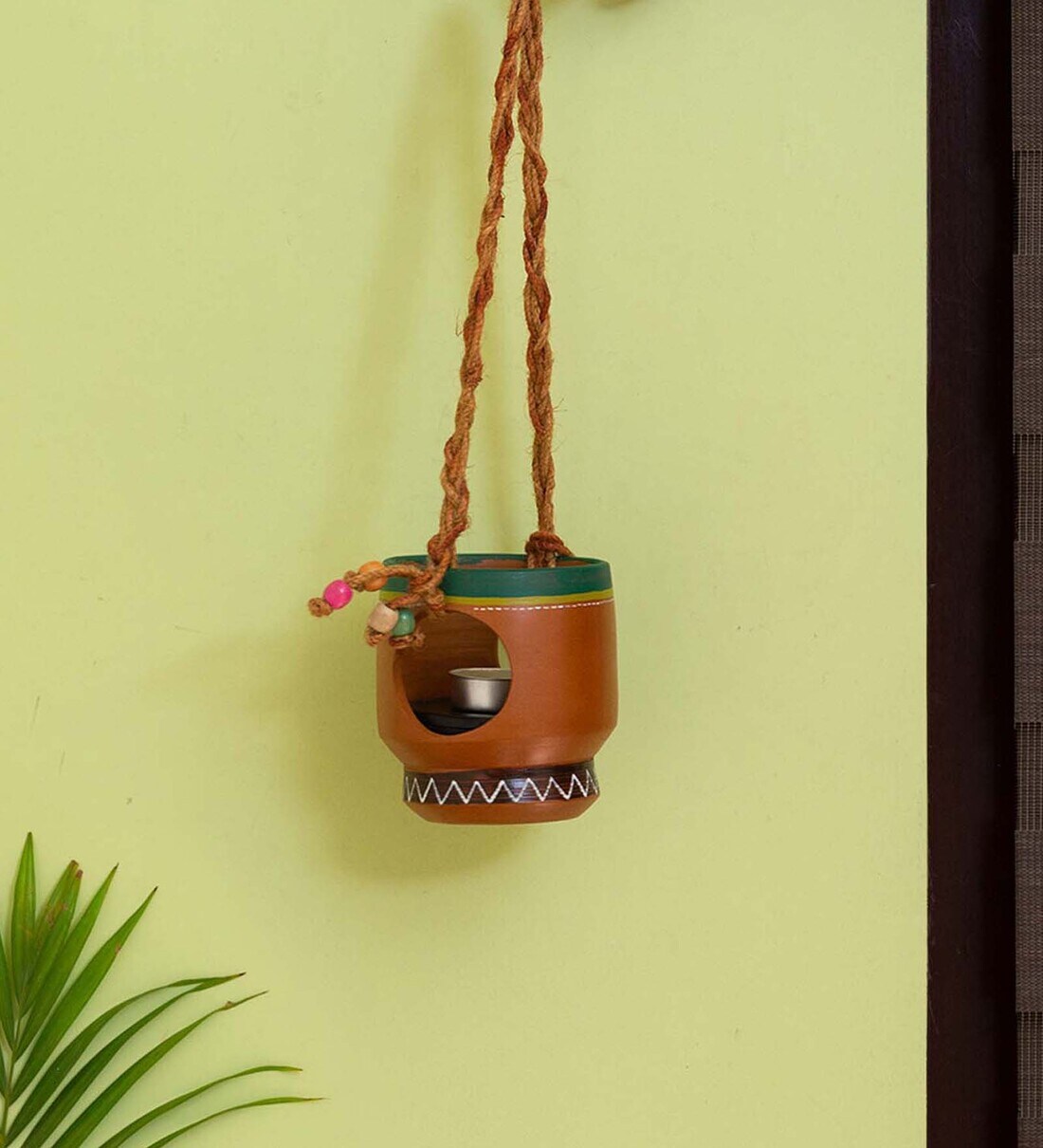 Buy Roost Hand-Painted Brown & Green Terracotta Hanging Bird Feeder at ...
