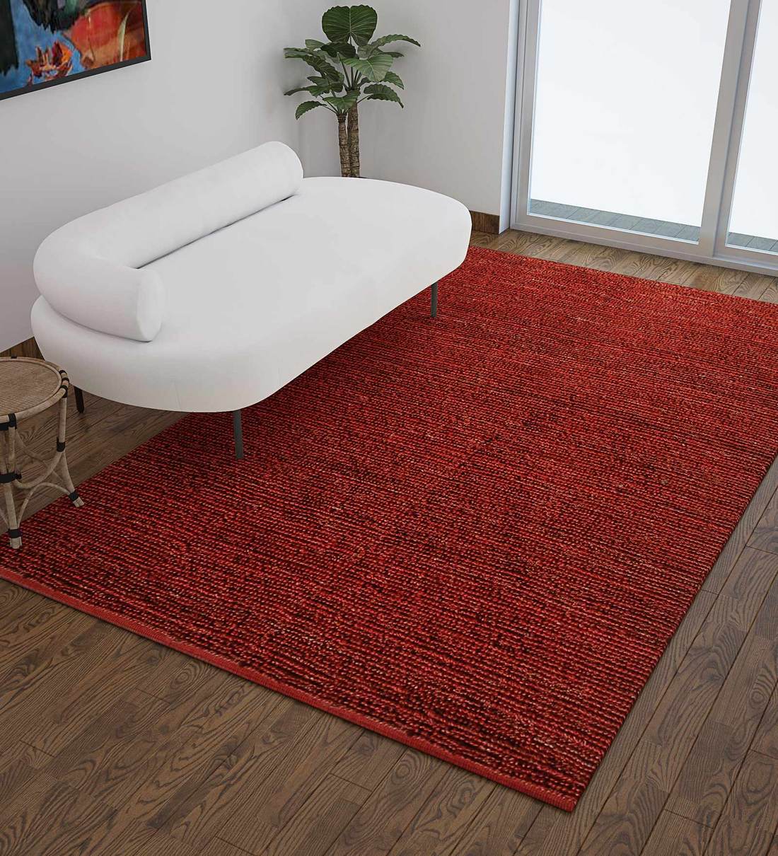 Buy Red Jute Textured Solids 5 x 8 Feet Hand Woven Carpet by Jaipur ...