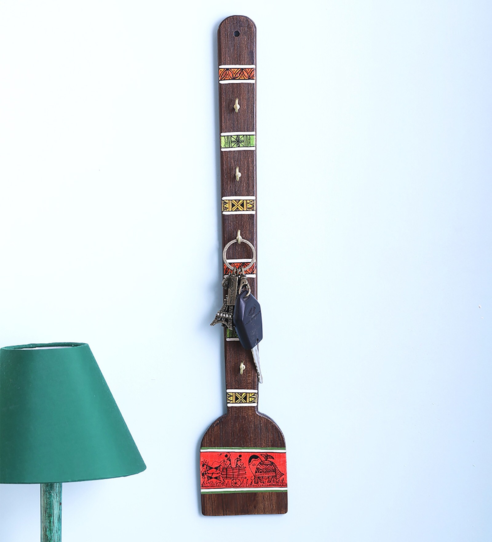 Buy Brown Teak Wood Vertical Spatula Key Holder With Five Hooks By ...