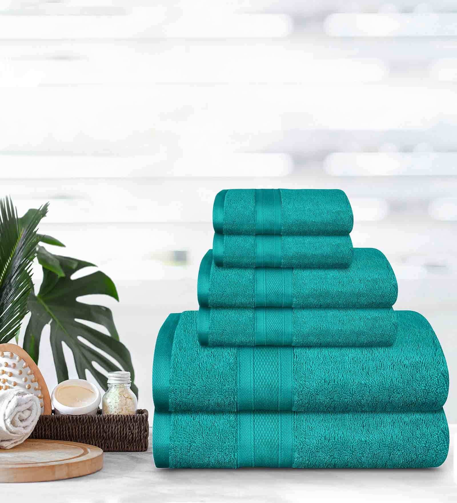 Buy Teal 500 GSM 100% Cotton 6 Pieces Towel Set by Trident at 37% OFF ...