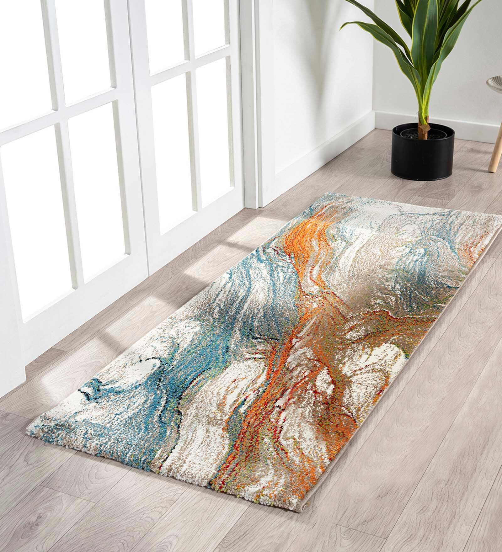 Buy Teal Abstract Polypropylene 59x24 Inches Machine Made Floor Runner ...