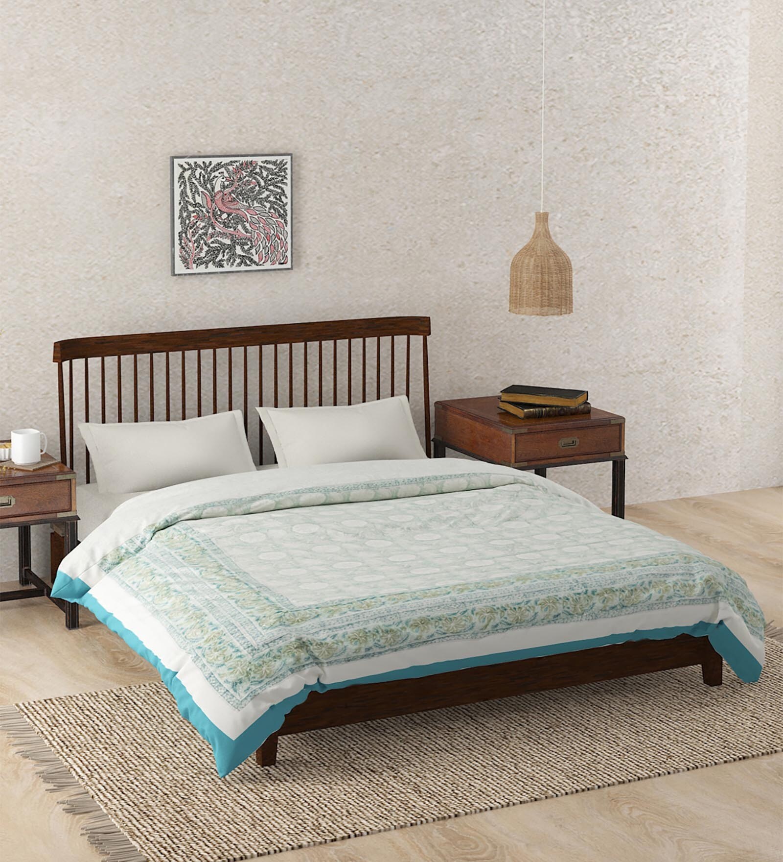 Buy Teal Cotton 140 GSM Double Bed Quilt by Fabindia | Pepperfry