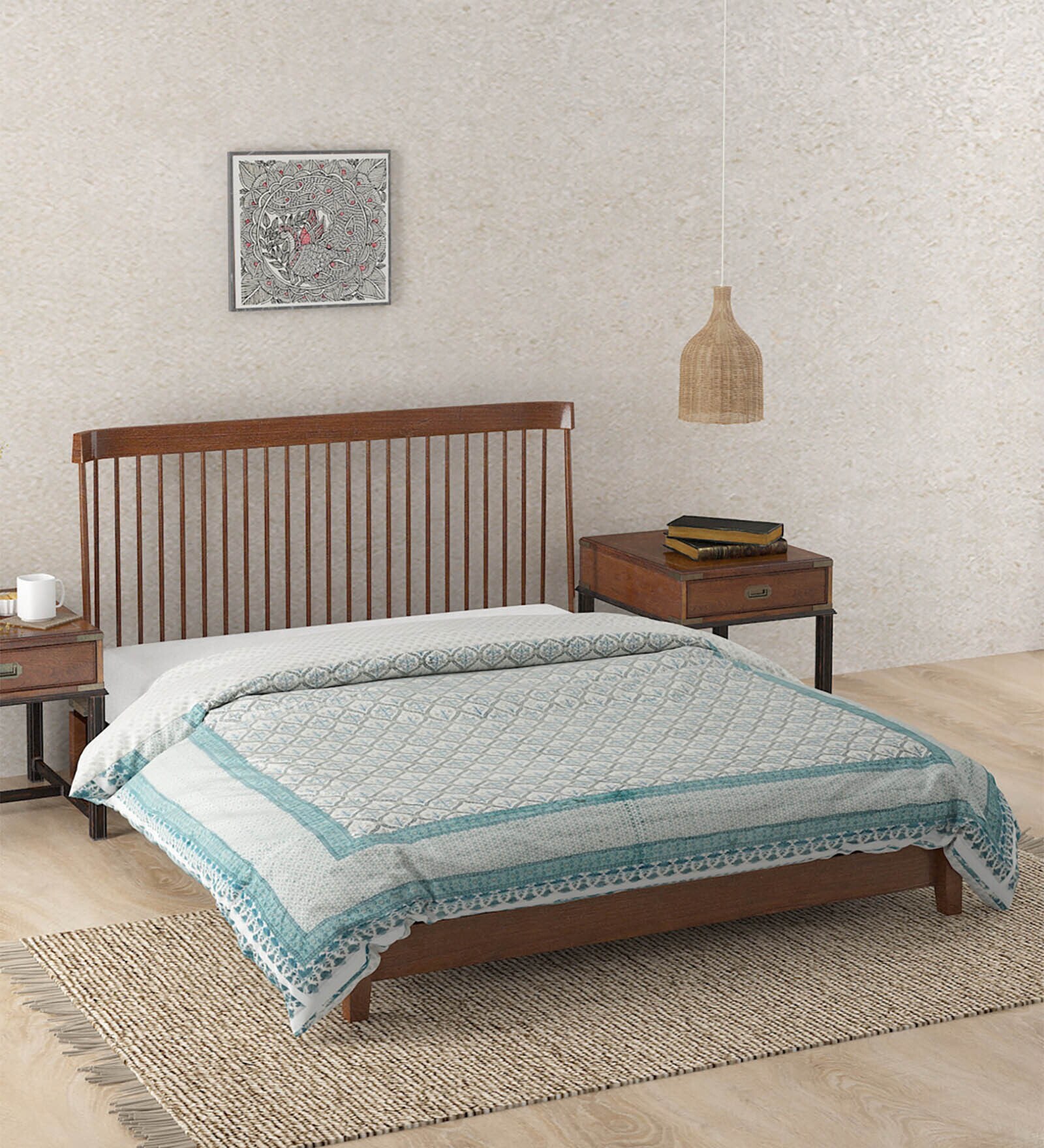 Buy Teal Cotton 140 GSM Double Bed Quilt by Fabindia at 47% OFF by ...