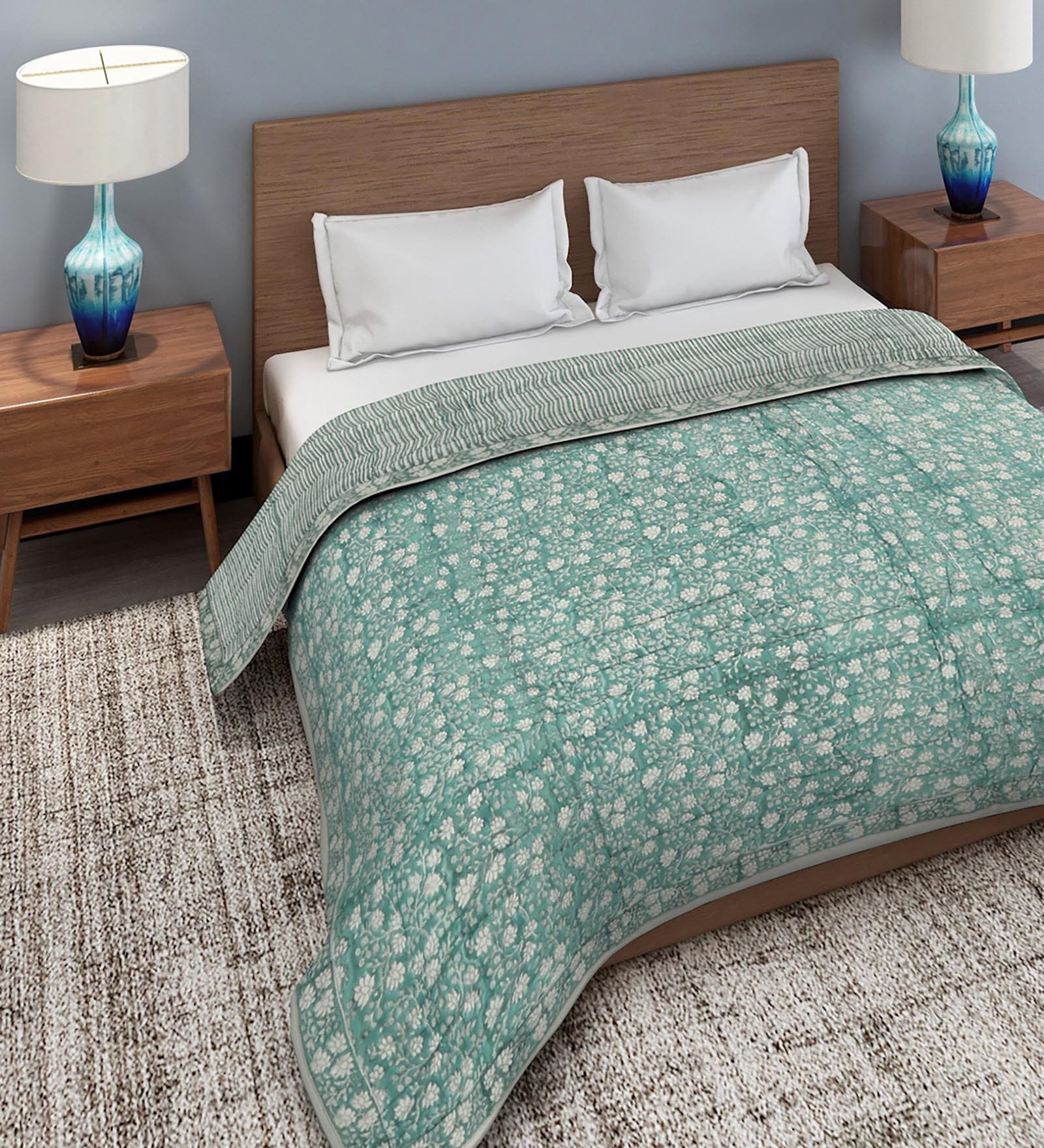 Buy Teal Cotton 170 GSM Single Bed Quilt by Fabindia at 68% OFF by ...