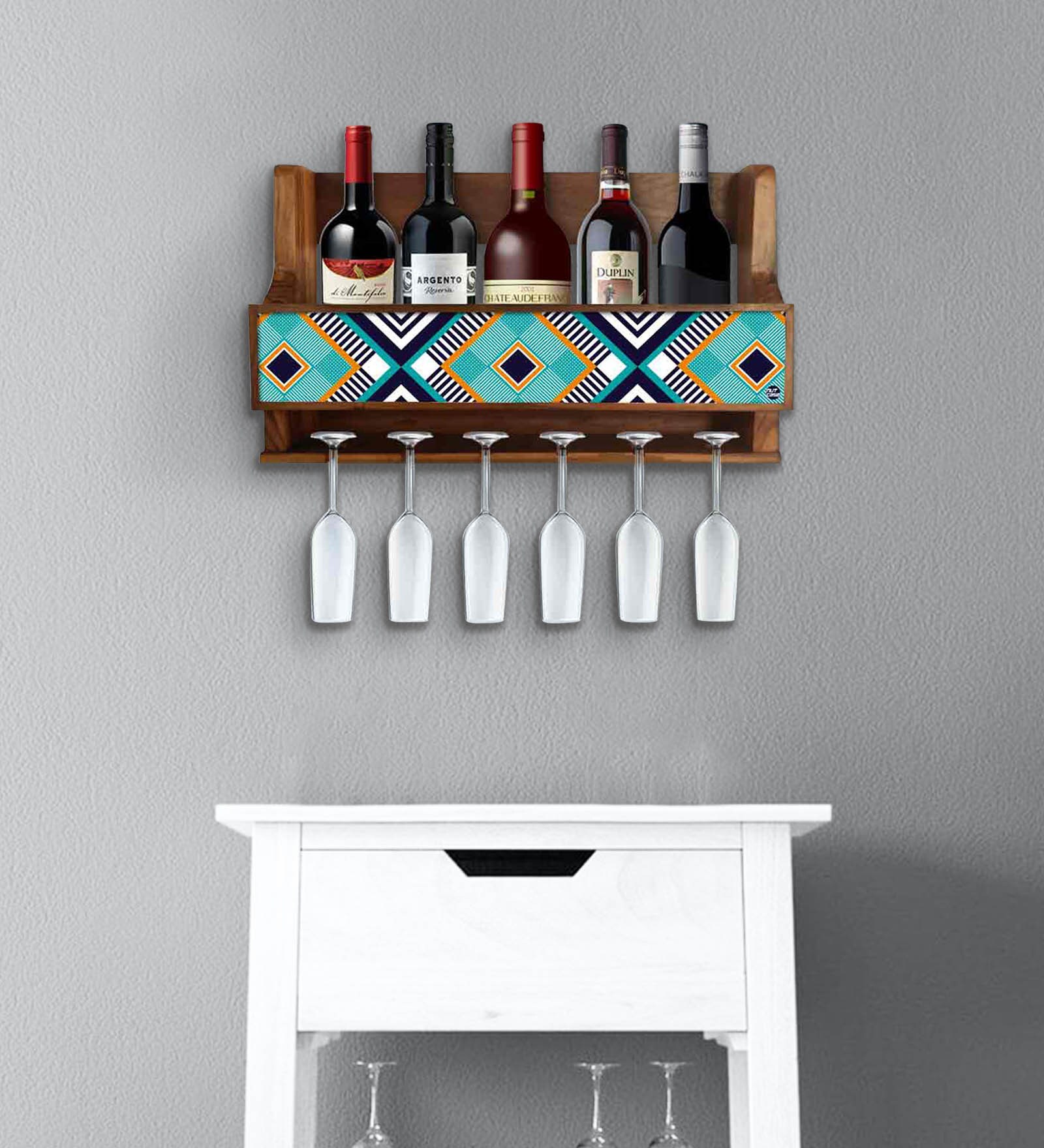Buy Teal Geometry Wine Rack in Natural Brown Finish at 12% OFF by ...