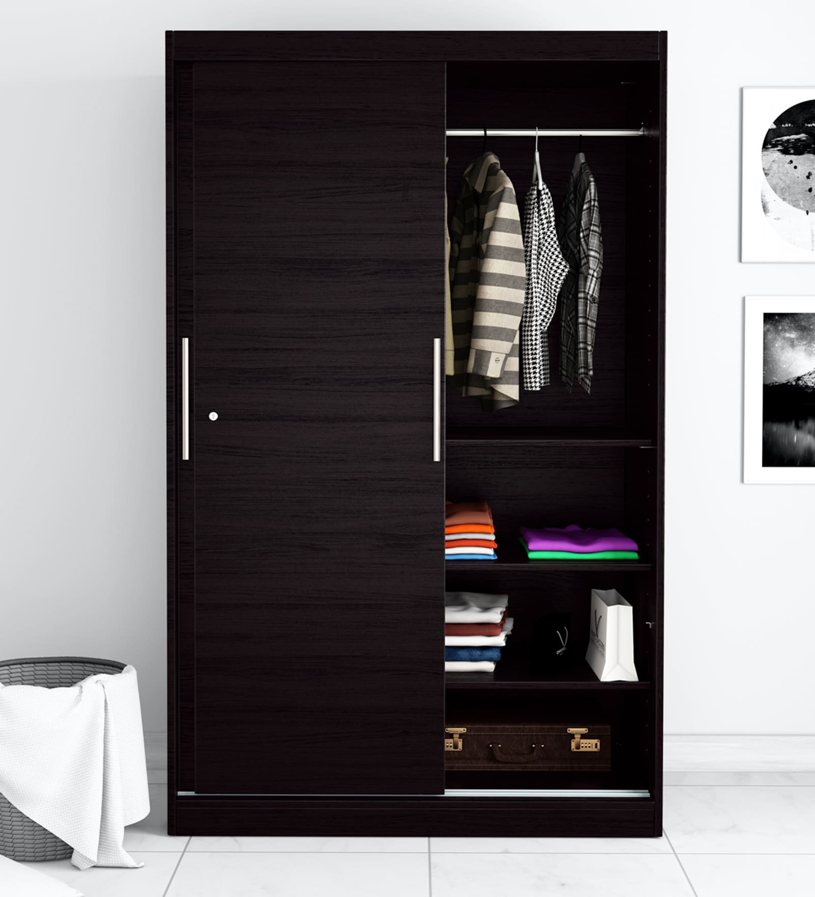 Buy Terra Sliding Door Sliding Wardrobe in Brown Finish by Godrej ...