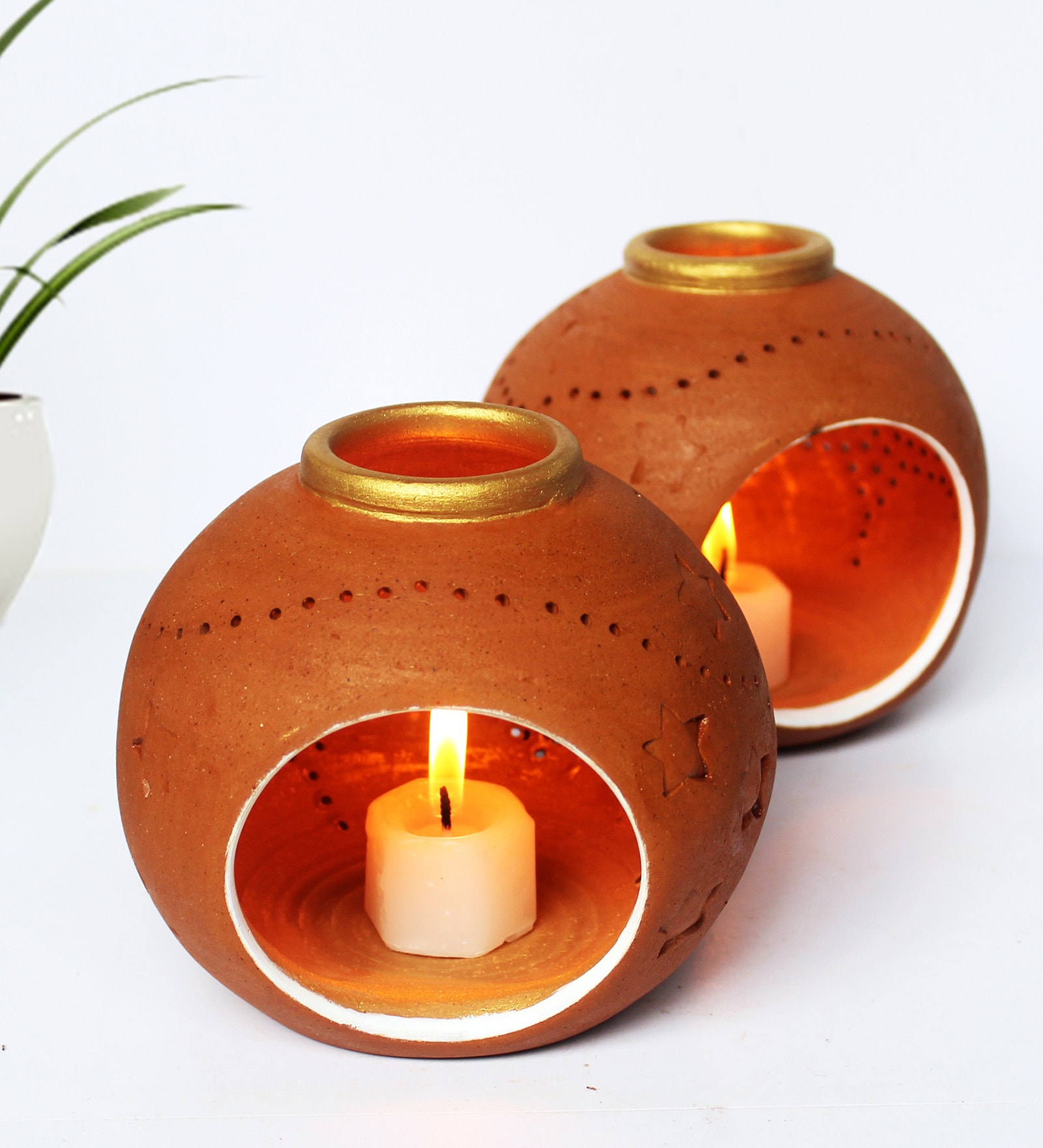 Buy Terracotta Candle Holder Glo : Set of 2 By Earthen Wonder at 22% ...