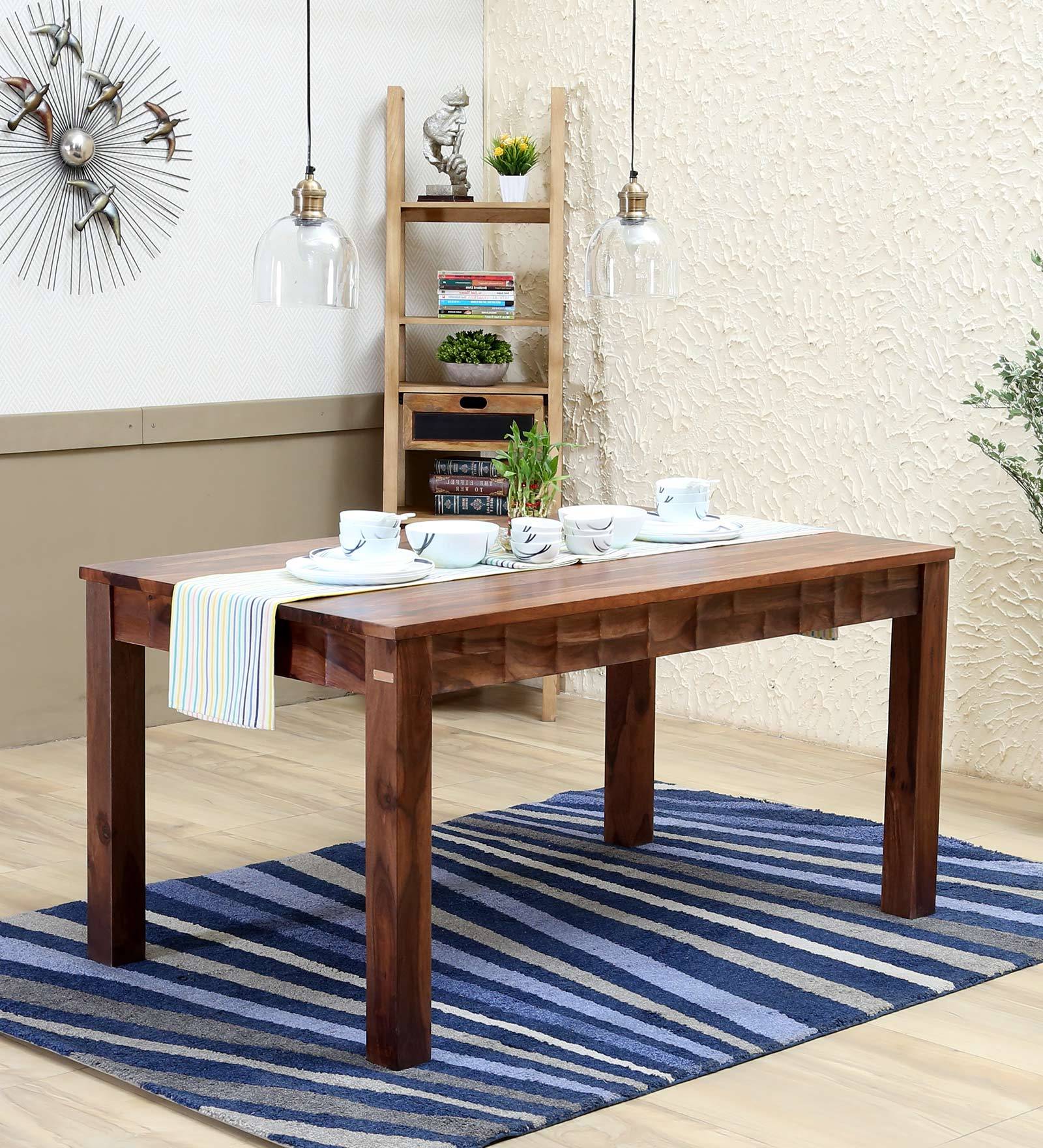 Buy Tesseract Sheesham Wood 4 Seater Dining Table in Warm Walnut Finish ...