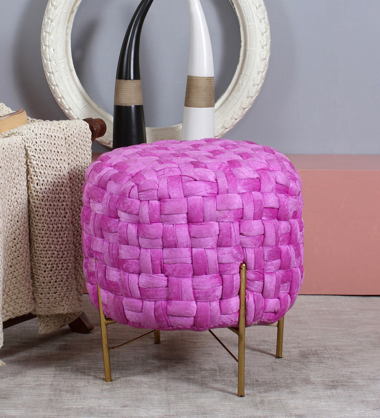 Buy Teviston Fabric Ottoman in Purple Colour at 100% OFF by ...