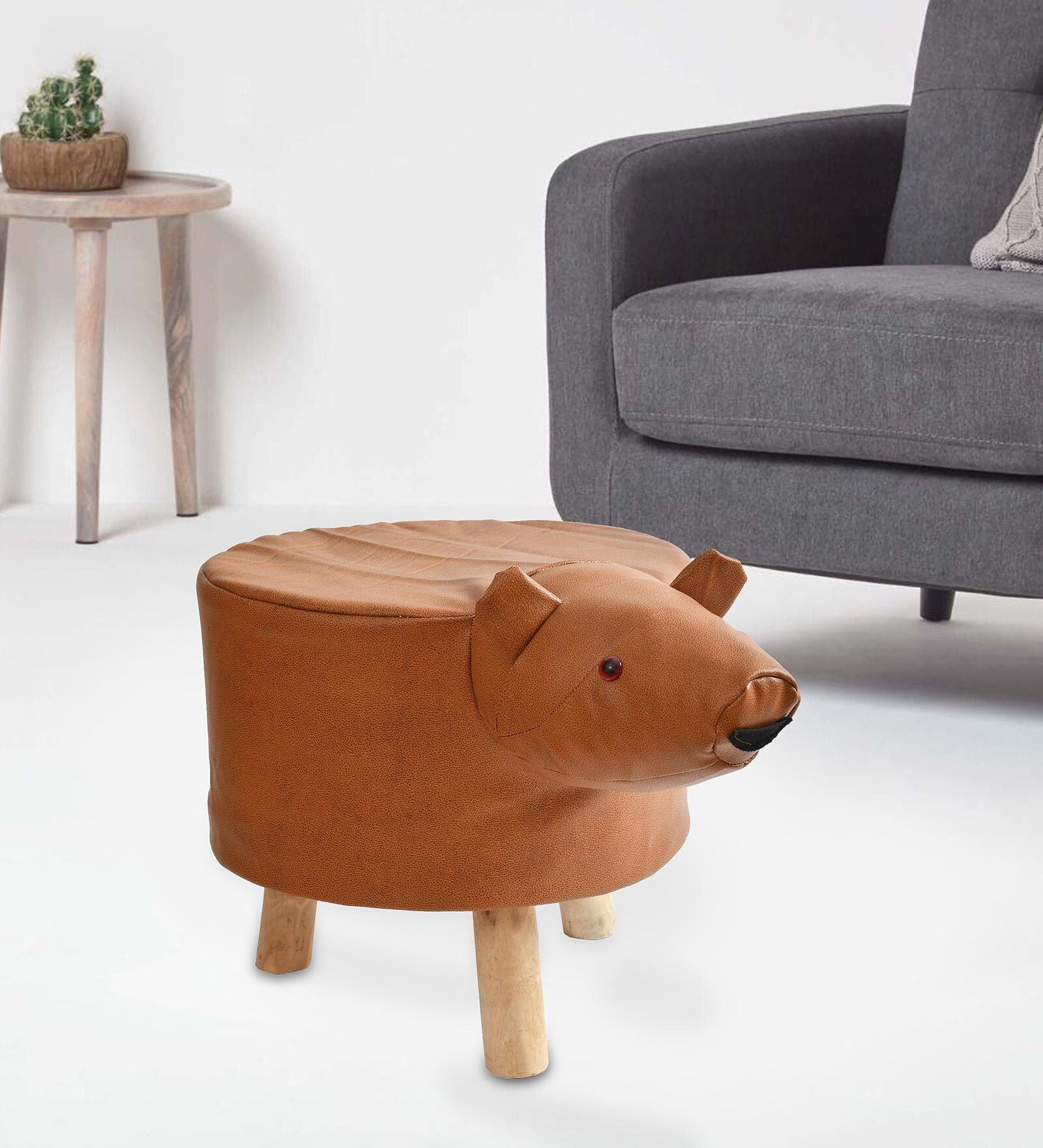 Buy Pig Teviston Solid Wood Kids Stool in Brown Colour at 54% OFF by ...