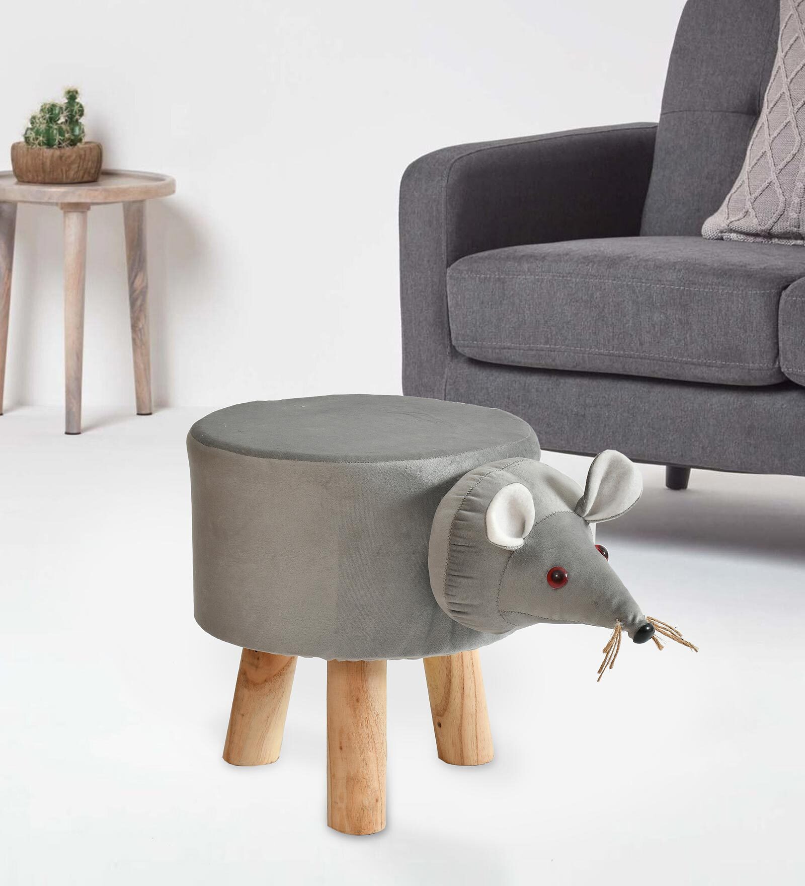 Buy Teviston Solid Wood Kids Stool in Grey Colour at 54% OFF by ...