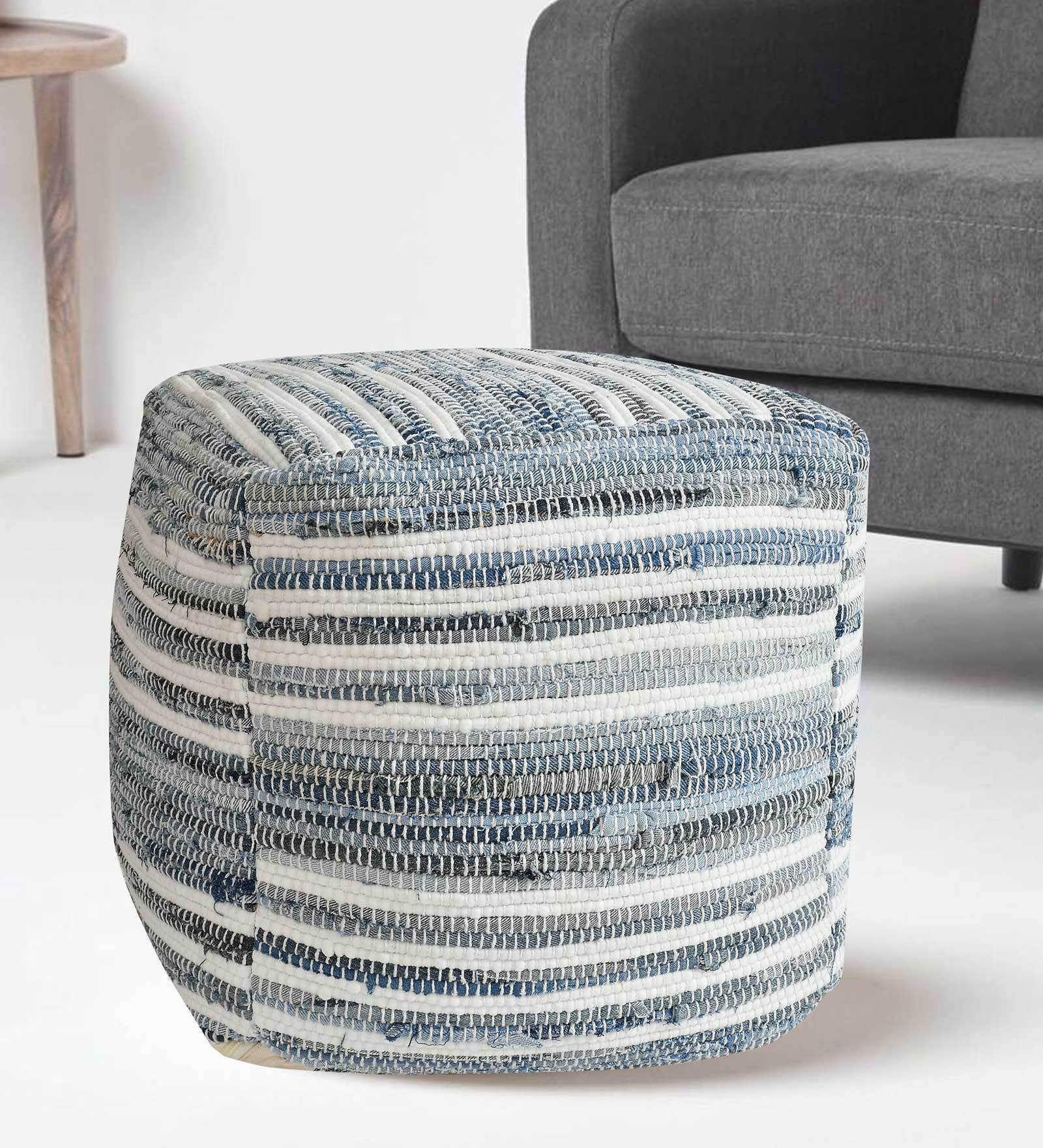 Buy Teviston Fabric Pouffe in Blue Strip Colour at 51% OFF by ...