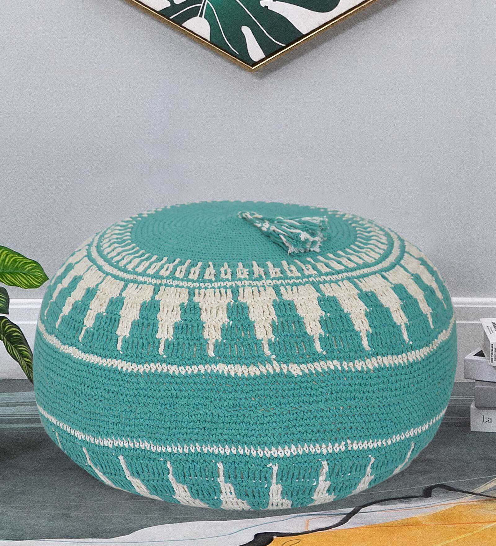 Buy Teviston Knitted Pouffe in Blue Colour at 51% OFF by COMFIDELITAS ...