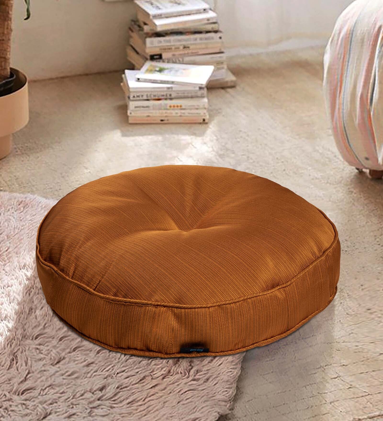 Buy Textured Copper Premium Polyester Round Floor Cushion(Reversible ...