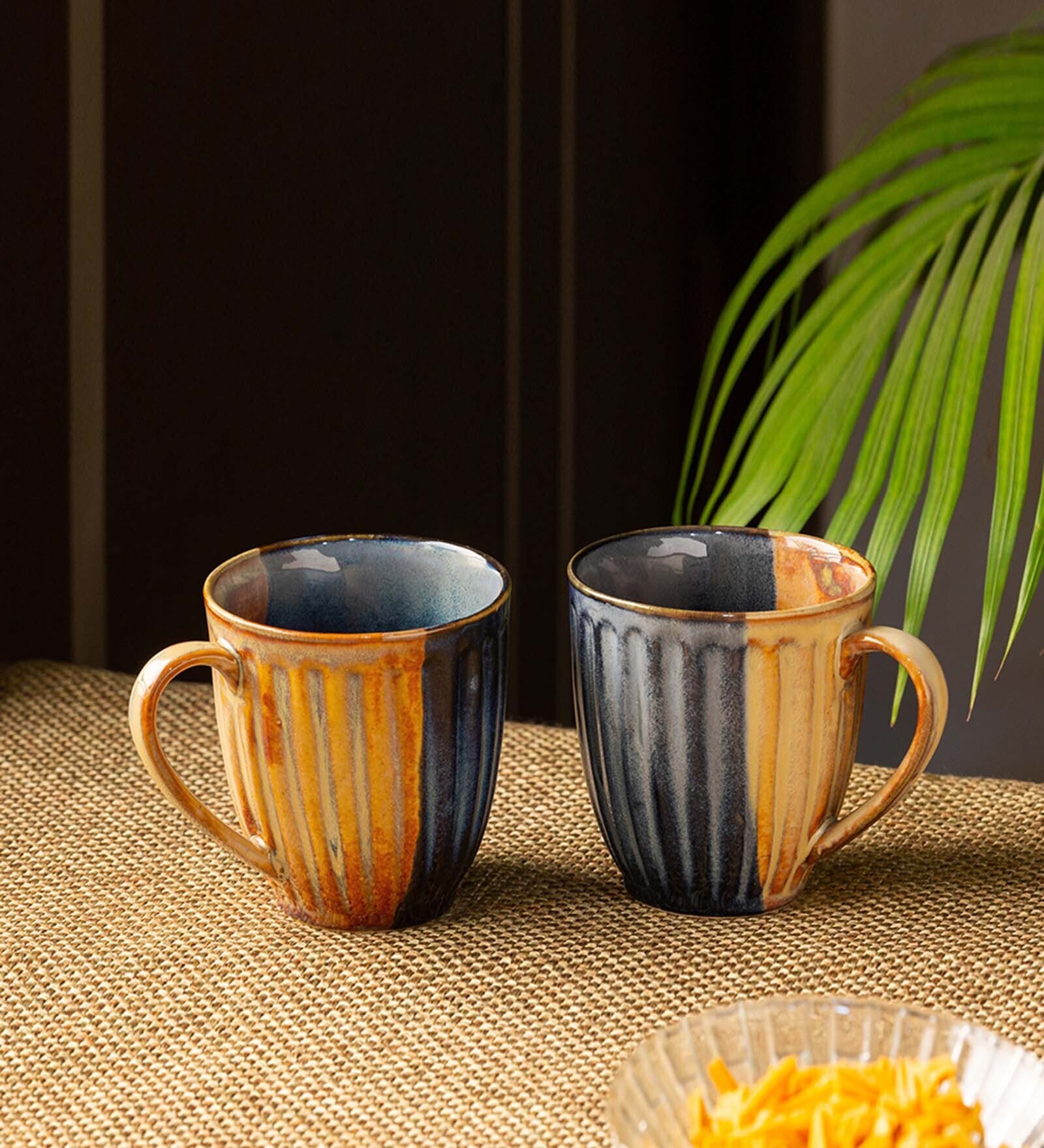Buy Textured Handcrafted 300ml Multicolour Ceramic (Set of 4) Coffee ...