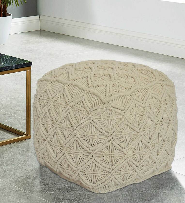 Buy Teviston Pouffe In Cream Colour By Comfidelitas Online - Solid ...