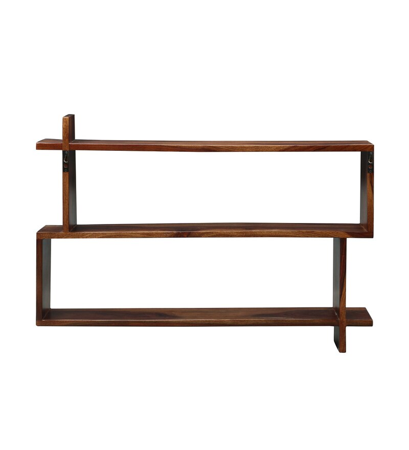 Buy Sheesham Wood Floating Book Shelf in Provincial Teak Finish by ...