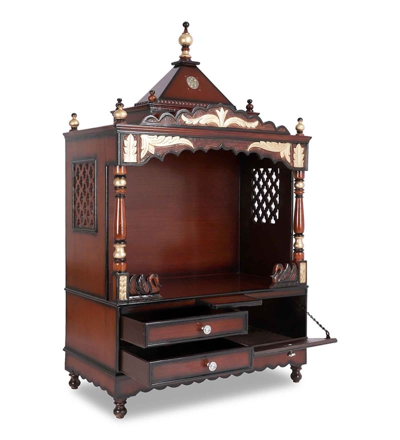 Buy Teak Wood Brown Gold Large Mandir With Storage By Dzyn Furnitures ...
