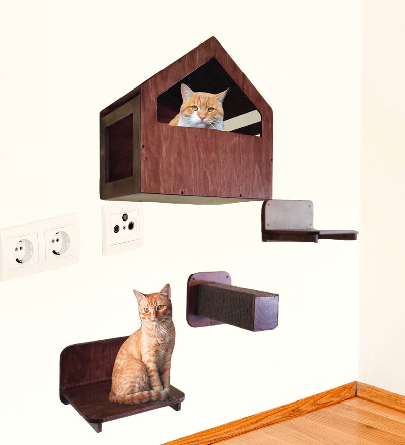 Buy Wall Mounted Cat House In Dark Brown Finish By Chota Pakoda Online ...