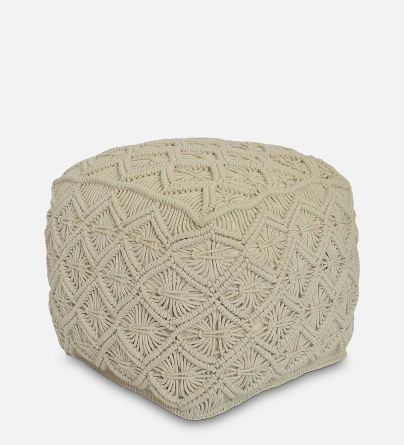 Buy Teviston Pouffe In Cream Colour By Comfidelitas Online - Solid ...