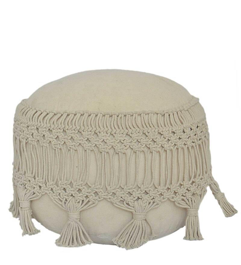 Buy Teviston Pouffe In Cream Colour By Comfidelitas Online - Solid ...
