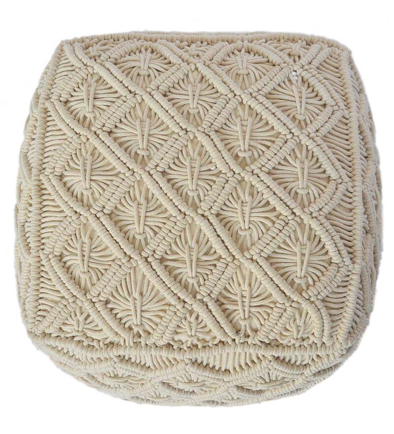Buy Teviston Pouffe In Cream Colour By Comfidelitas Online - Solid ...