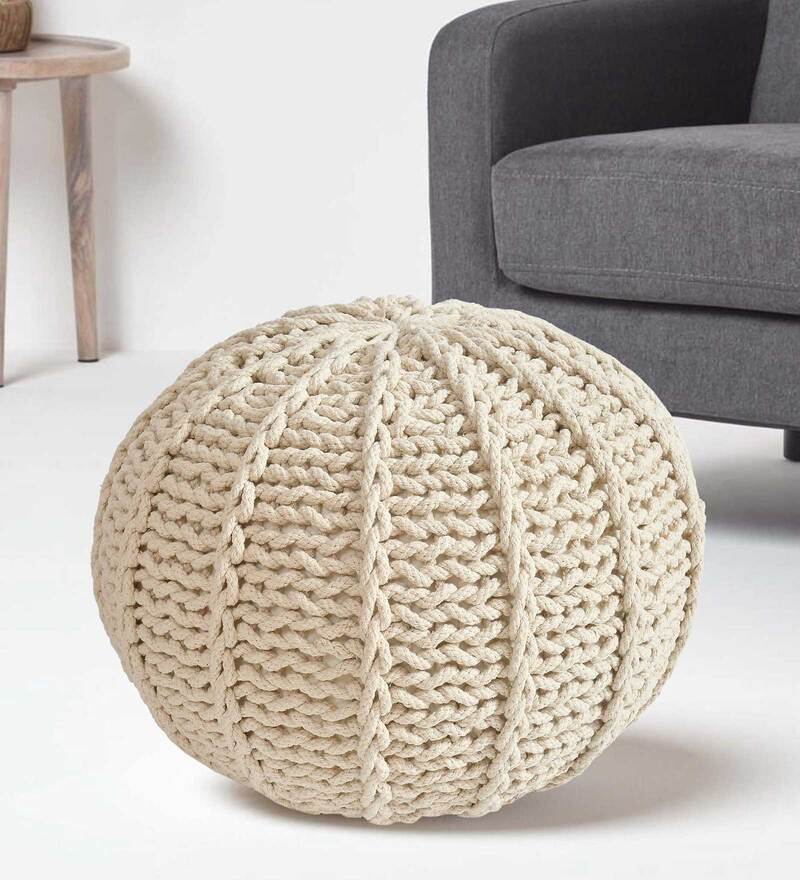 Buy Teviston Pouffe In Cream Colour By Comfidelitas Online - Solid ...