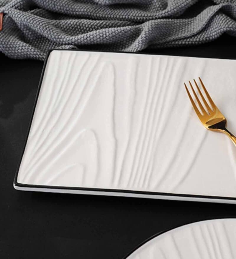 Buy Textured White Ceramic Serving Platter by Nestasia Online ...