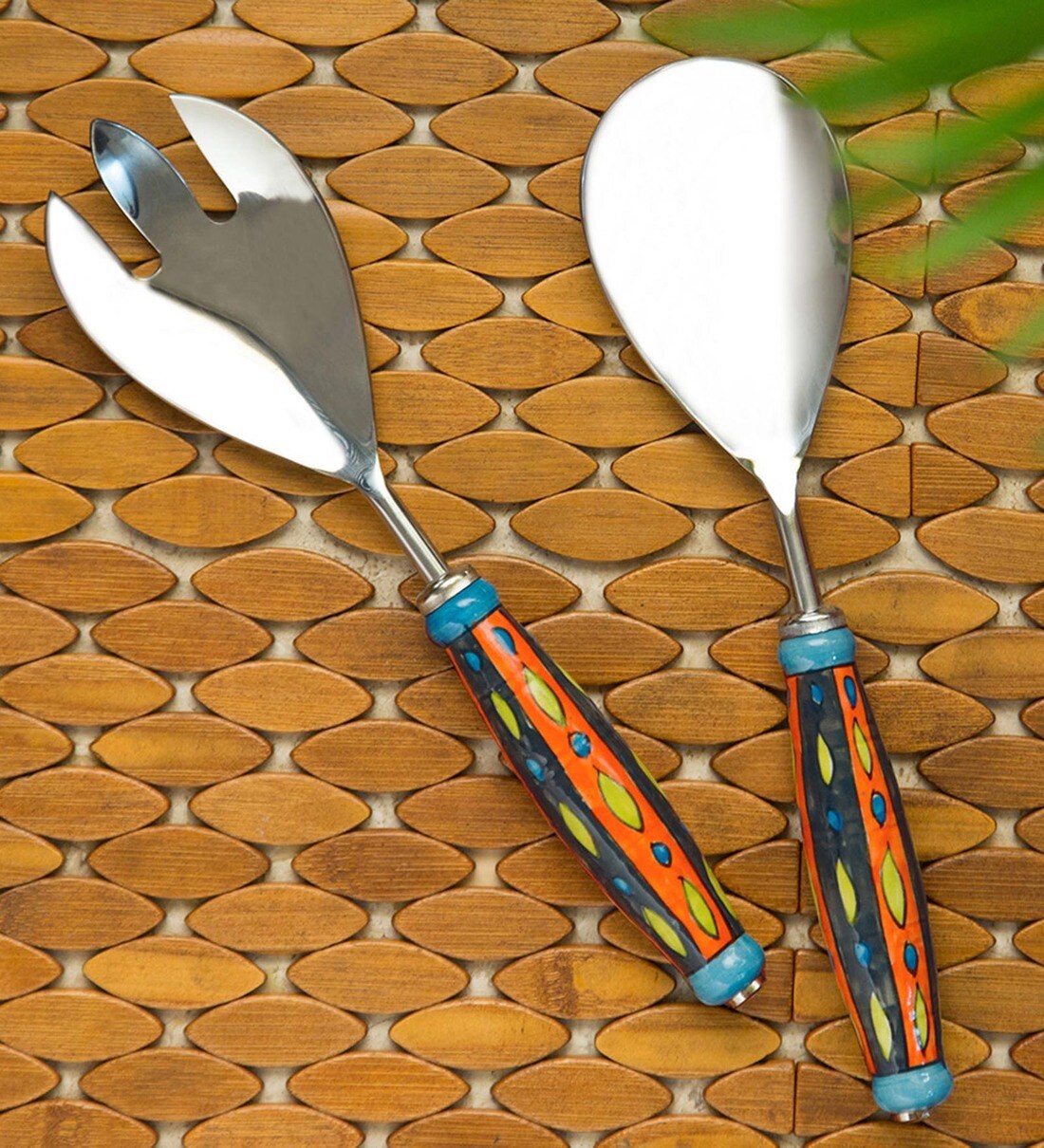 Buy The Mughal Aakar Blue & Orange Stainless Steel (Set of 2) Serving ...