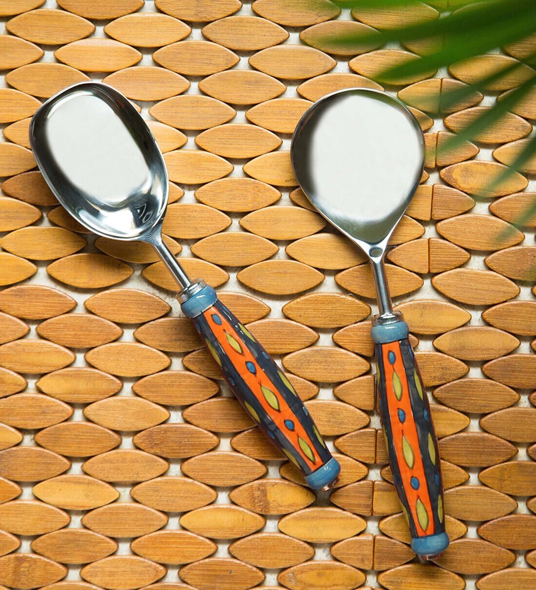 Buy The Mughal Aakar Blue & Orange Stainless Steel (Set of 2) Serving ...