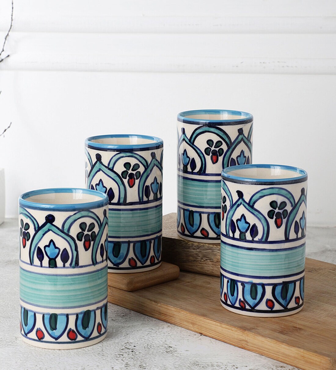 Buy The Royal Crown 100ml Blue & White Ceramic (Set of 4) Everyday Glass at 28% OFF by Vareesha ...