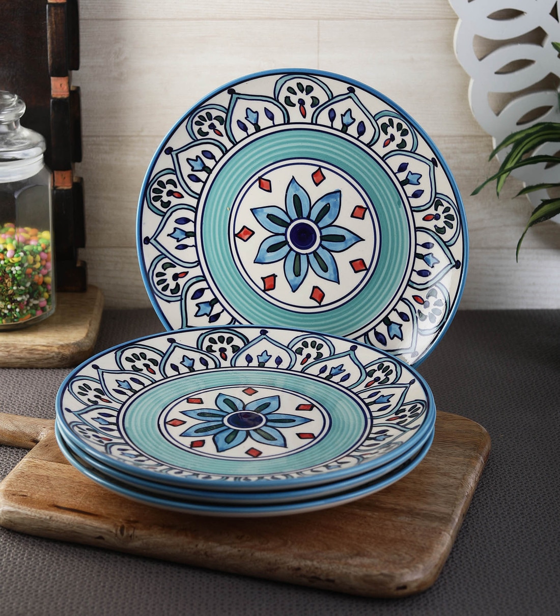 Buy Blue The Royal Crown Ceramic Full Dinner Plates - 4 pieces by ...
