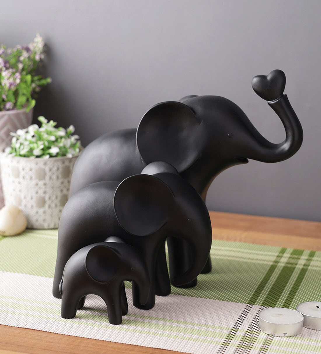 Buy Three Cute And Happy Black Color Elephant Showpiece at 69% OFF by ...