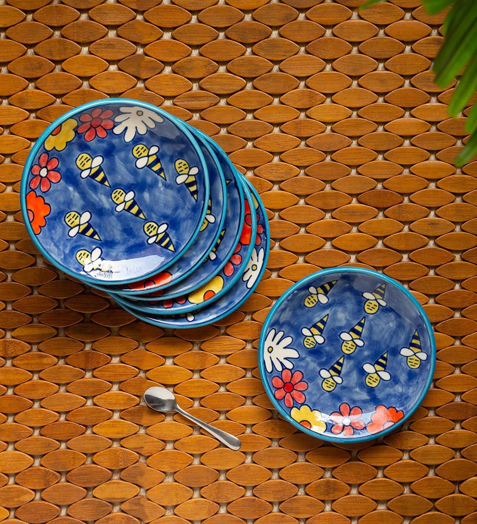 Buy The Bee Collective 7 Inch Blue Ceramic (Set of 6) Quarter Plate at ...