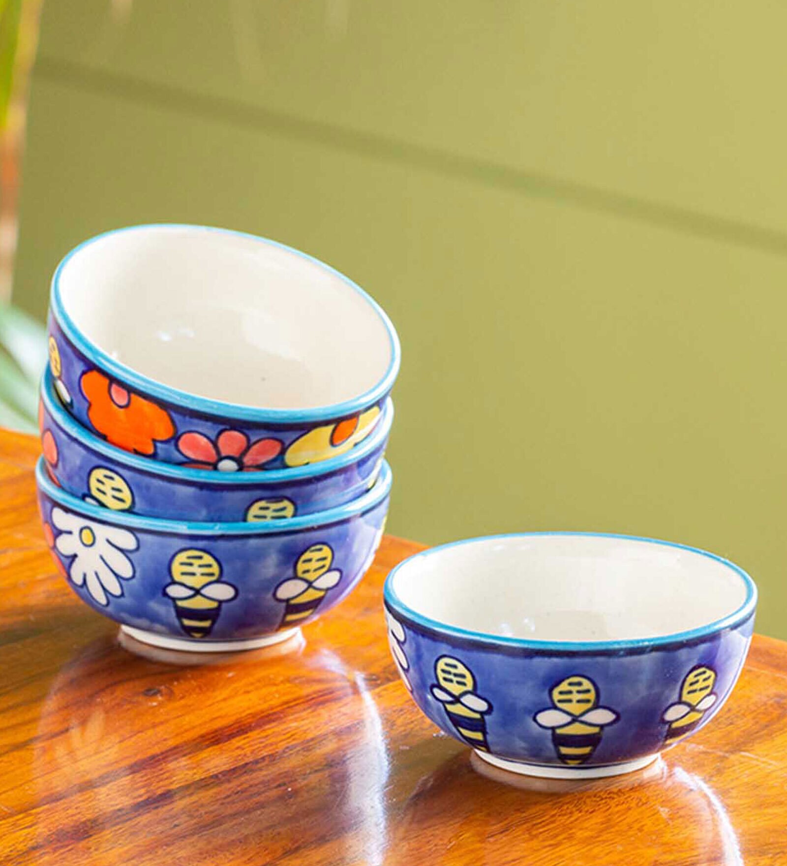 Buy The Bee Collective 220ml Blue & White Ceramic (Set of 4) Dinner ...