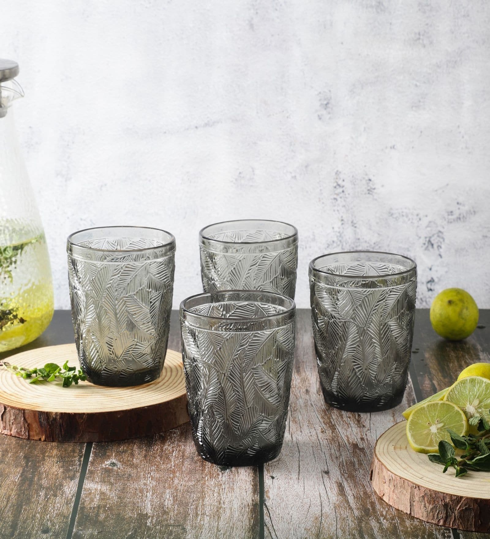 Buy Leaf Emboss Grey Glass (Set of 4) Everyday Glasses at 61% OFF by ...
