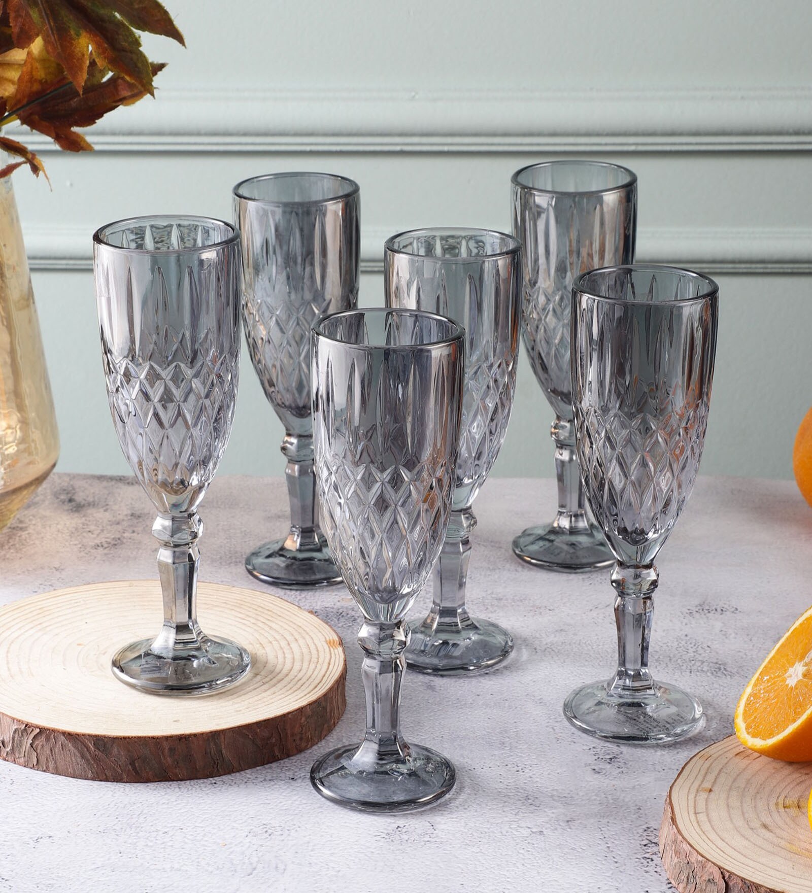 Buy Tinted Tall Goblet Glass 110 ML (Set of 6) Wine Glasses at 64% OFF ...