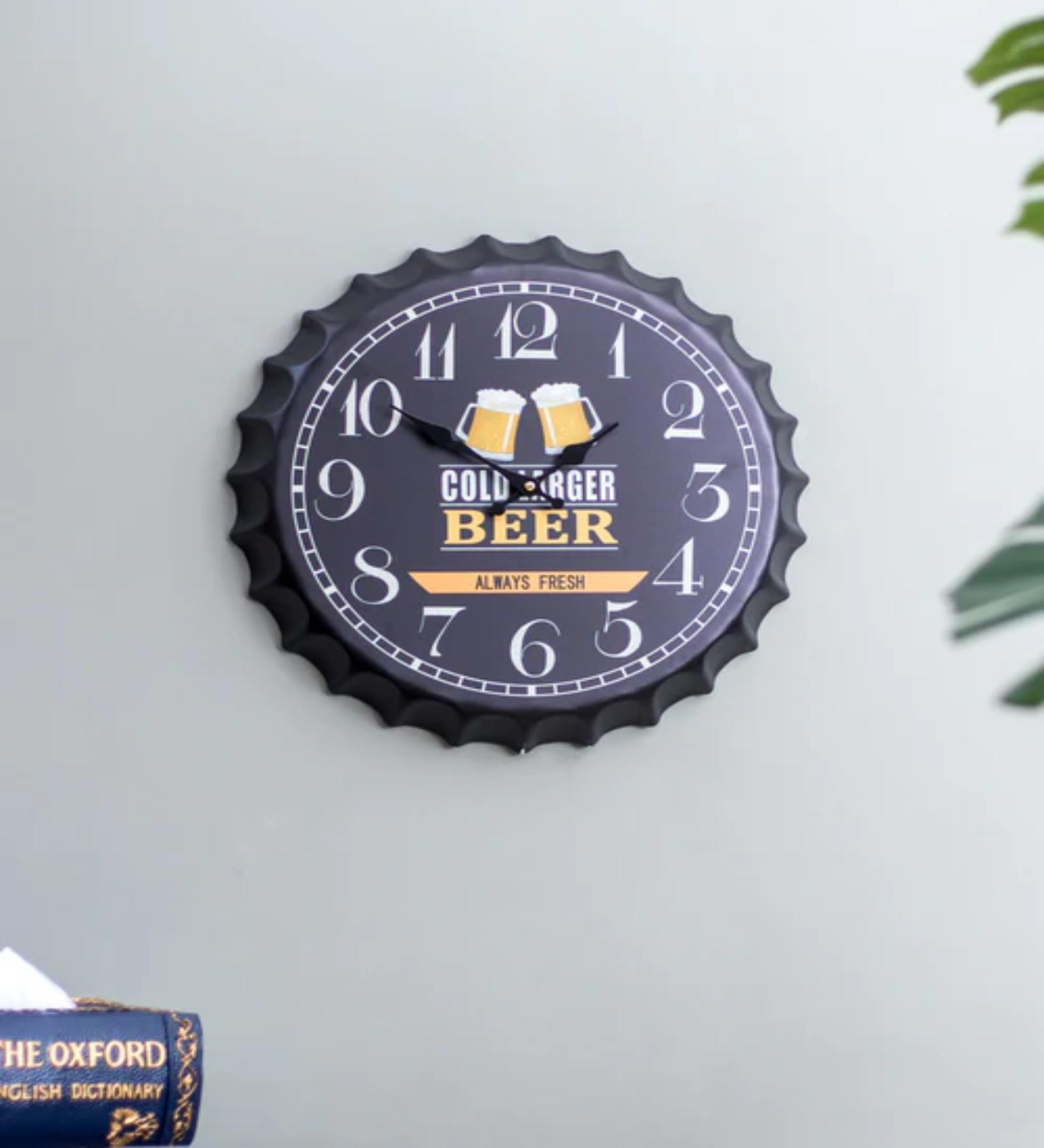 Buy Beer Black Metal Wall Clock at 25% OFF by The Decor Kart | Pepperfry