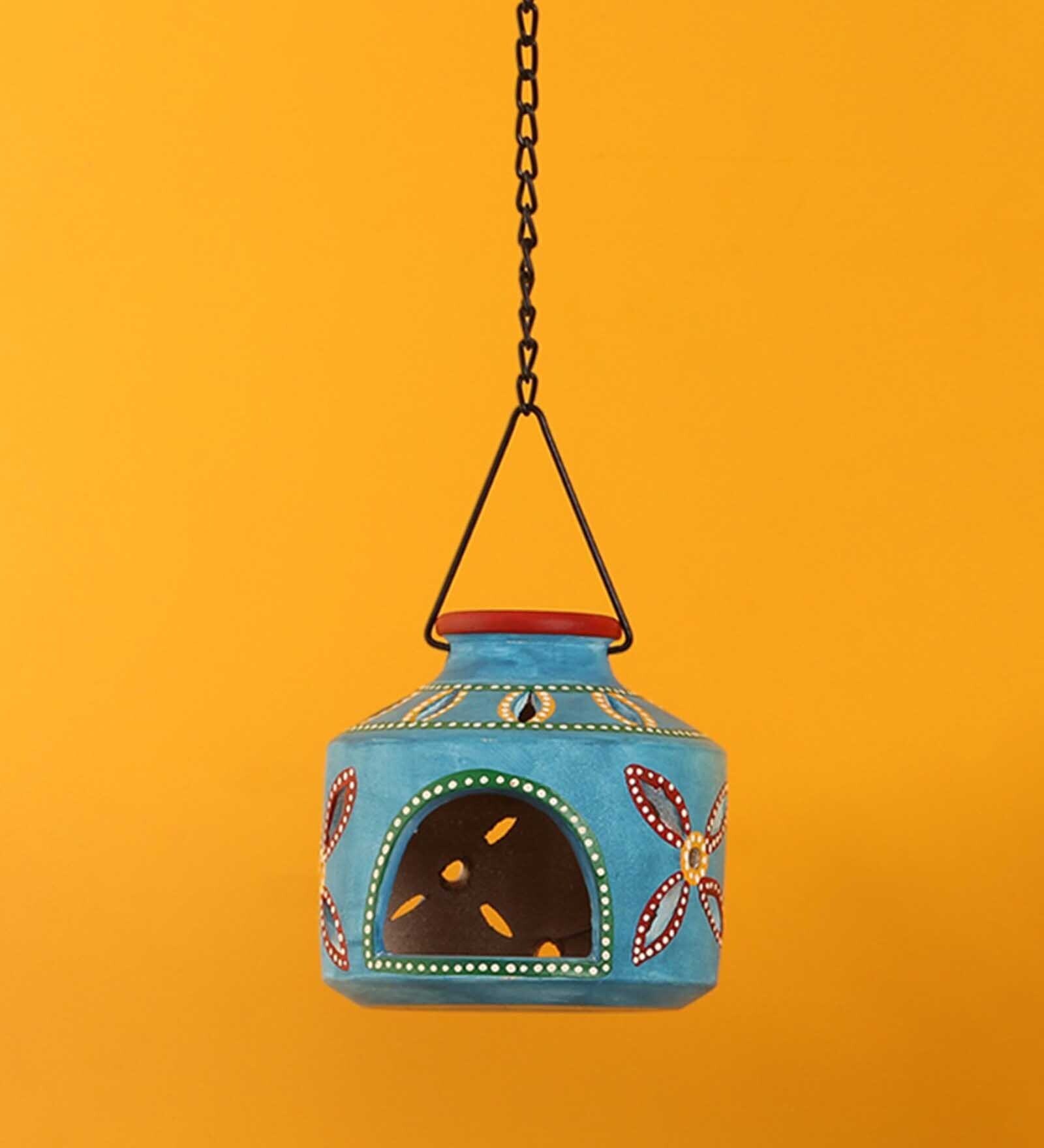 Buy The Glowing Matki Blue Terracotta-Hanging Tea Light Holder at 38% ...