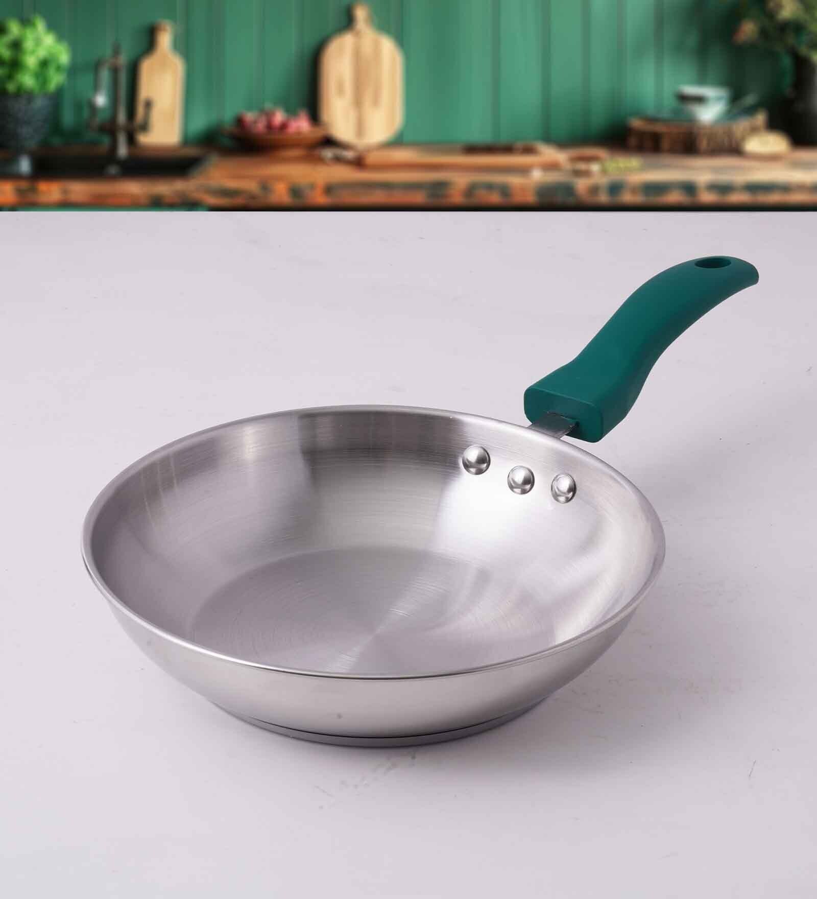 Buy Silver 1.5 Litres Stainless Steel Fry Pan With Silicone Handle at ...