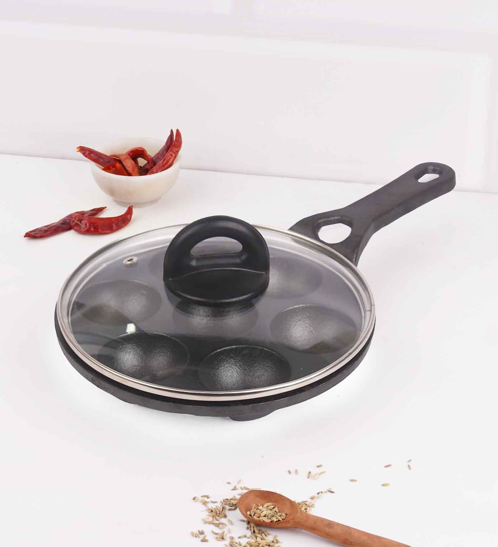 Buy Pre Seasoned Black 7 Pits Cast Iron Non - Stick Appam Pan With ...
